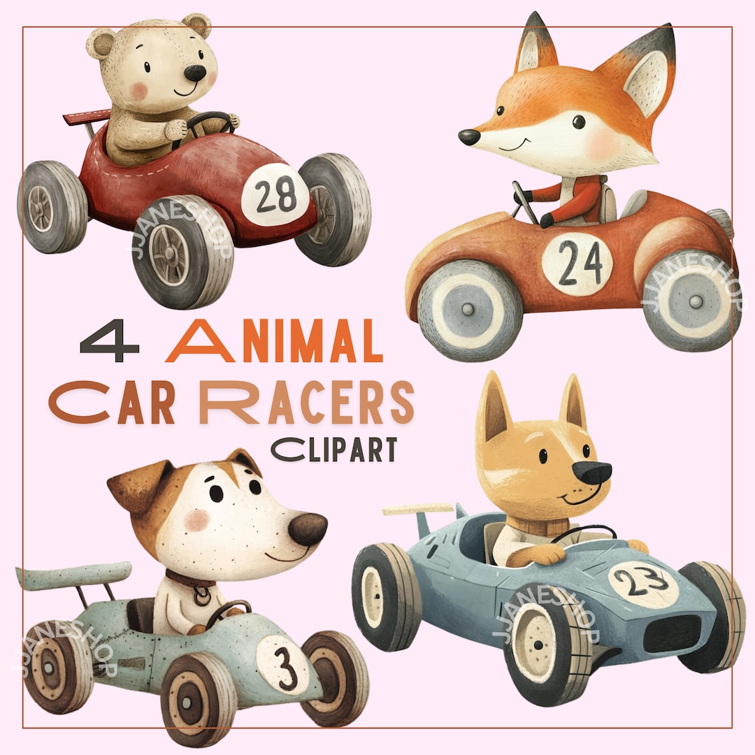 Animals Driving Cars Clipart, Cute Car Racing Clipart, Cute Animal ...