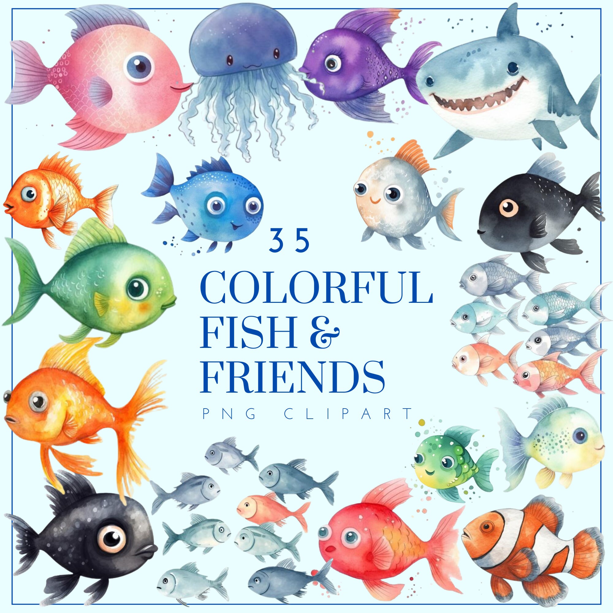 Colorful Fish Clipart Rainbow Fish and Friends Watercolor Childrens ...