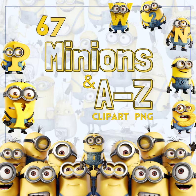 Minions Alphabet Clipart Bundle: A-Z Watercolor PNG (instant Download ...