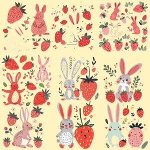 Cute Bunny Berry SVG Strawberry Bunny Images Springtime Clipart Bunnies ...