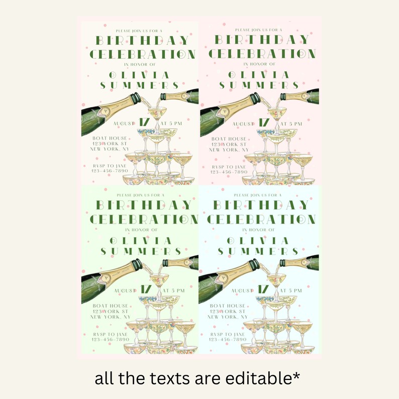 Champagne Tower Invitation Template Party Invite Template Bubbly Invite ...