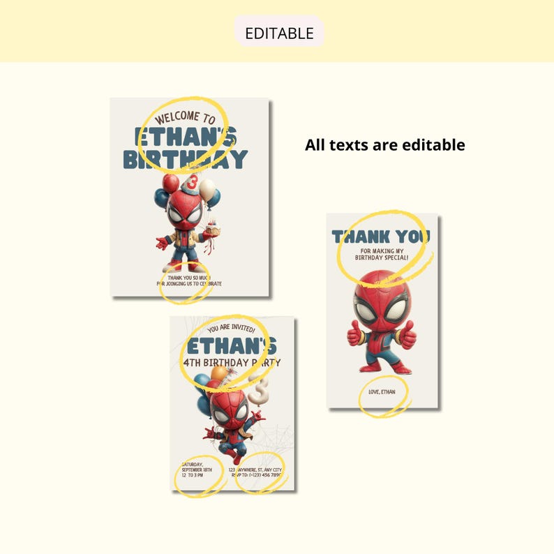 Spidey 3rd Birthday Invitation: Invitation, Thank You Tag, Welcome Sign ...