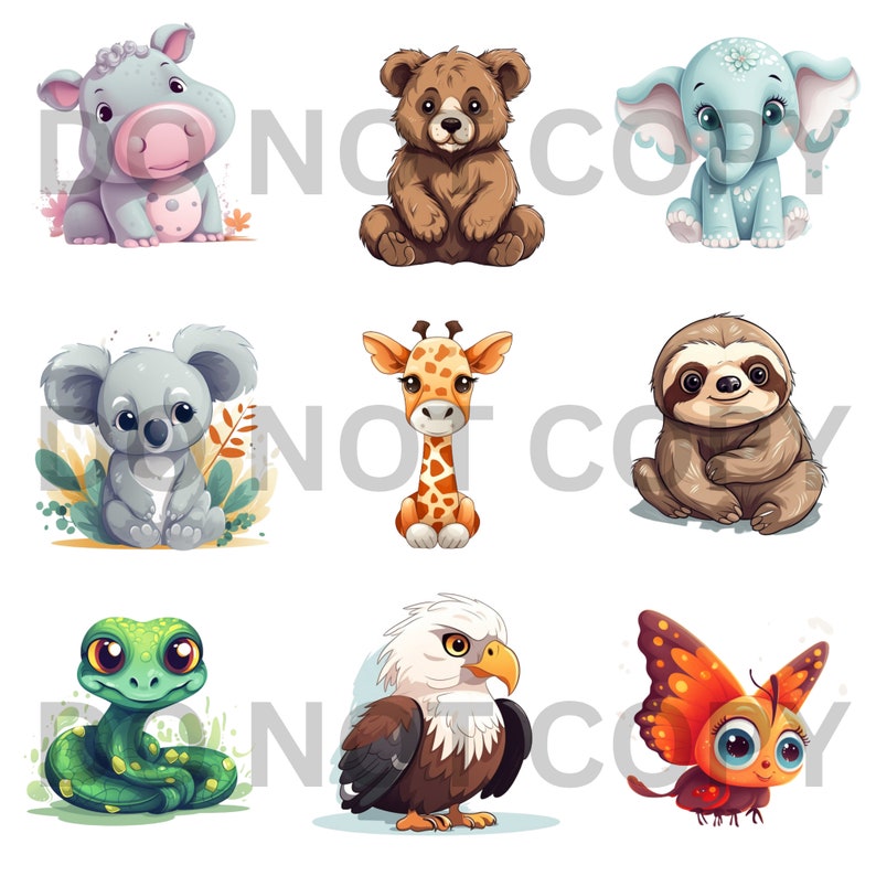 Cute Zoo Animals Clipart PNG Collection: Colorful Nursery Decorations ...