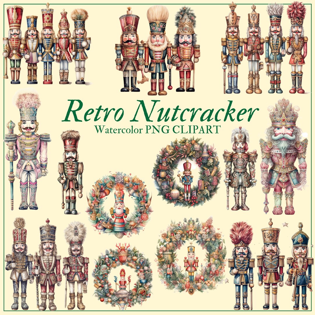 Watercolor Retro Nutcracker, 50 Vintage Nutcracker, Holiday Wreath ...