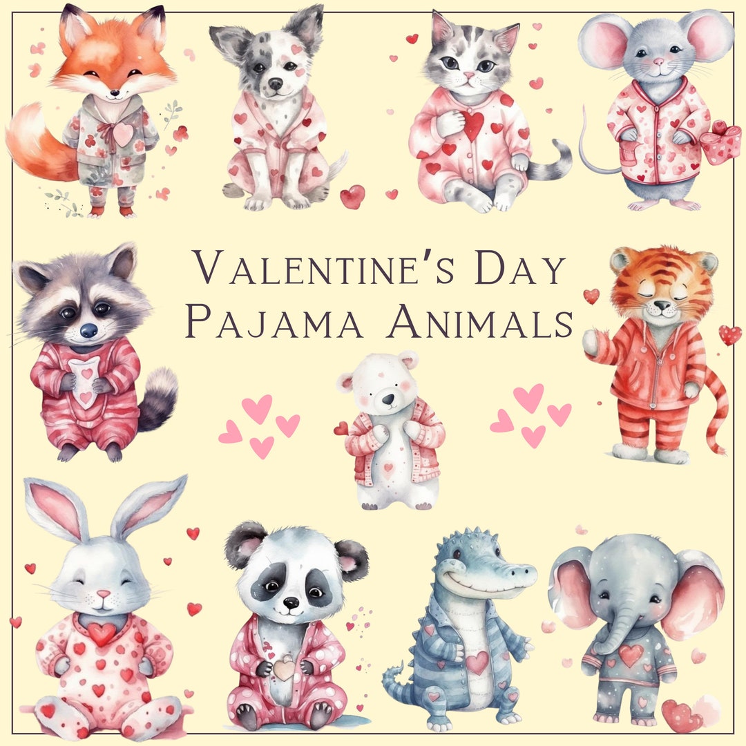 Valentines Day Animals Clipart Vday Pajama Animals Images Colorful Baby ...