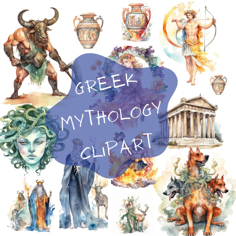 45 Ancient Greek Mythology Watercolor Clipart, Greek Gods, Goddesses ...