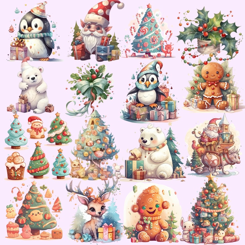 Cute Magical Christmas Friends Clipart, 50 Cute Santa Illustrations ...
