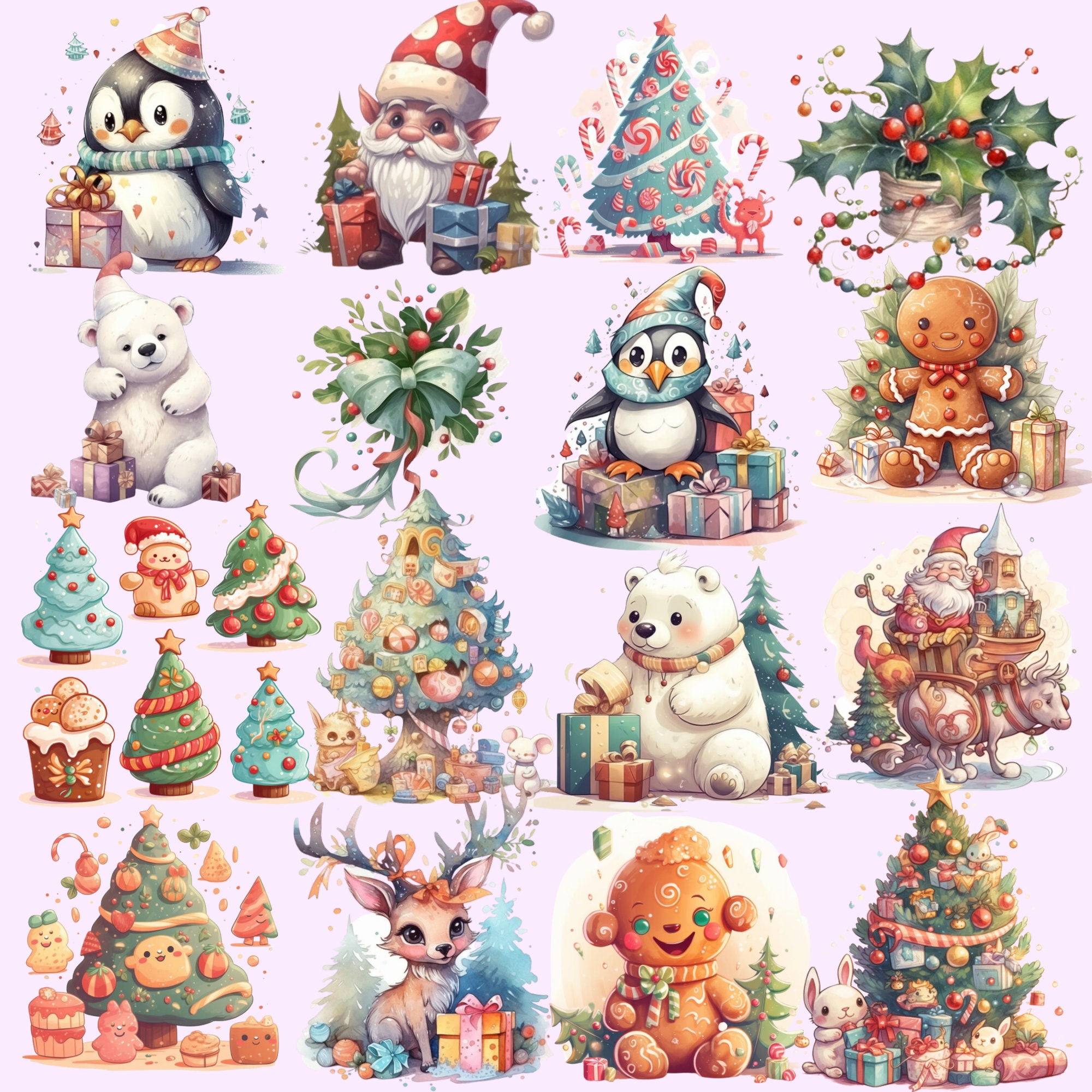 Cute Magical Christmas Friends Clipart, 50 Cute Santa Illustrations ...