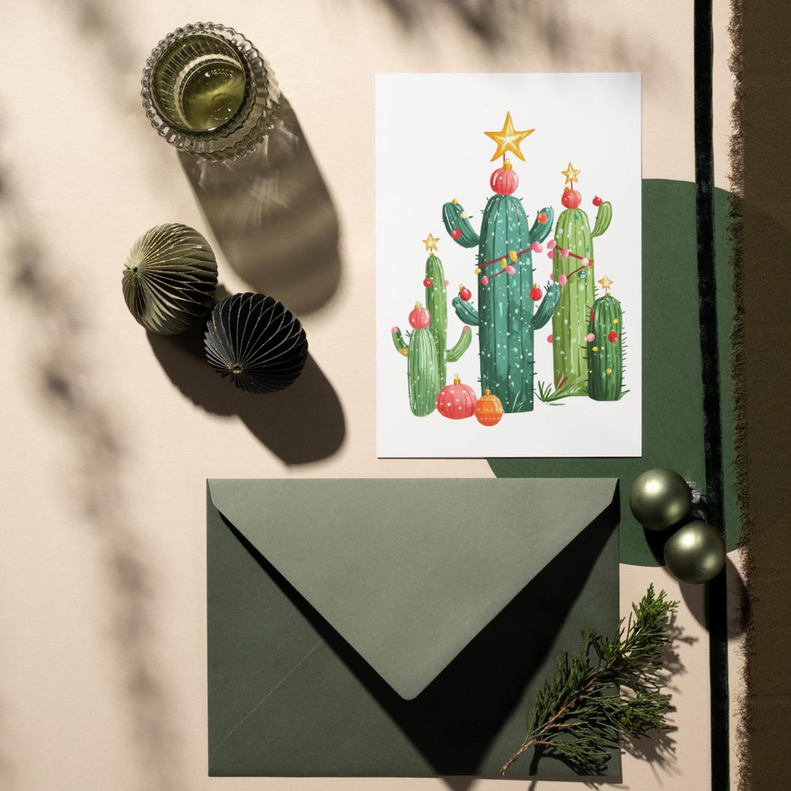 Christmas Cactus Tree Clipart, Cute Holiday Desert Illustration ...