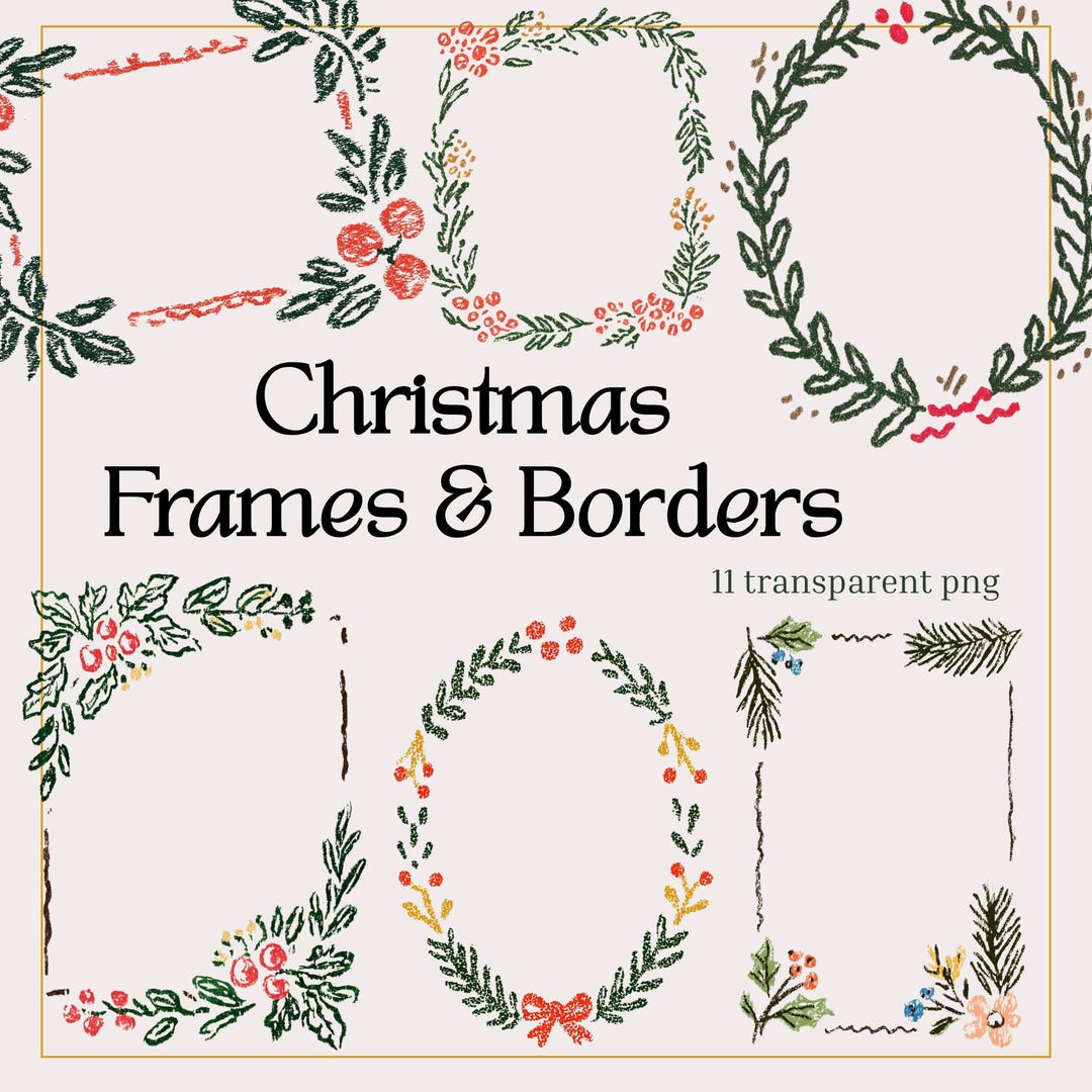 Christmas Floral Frame Clipart Set, Holiday PNG Borders (digital ...