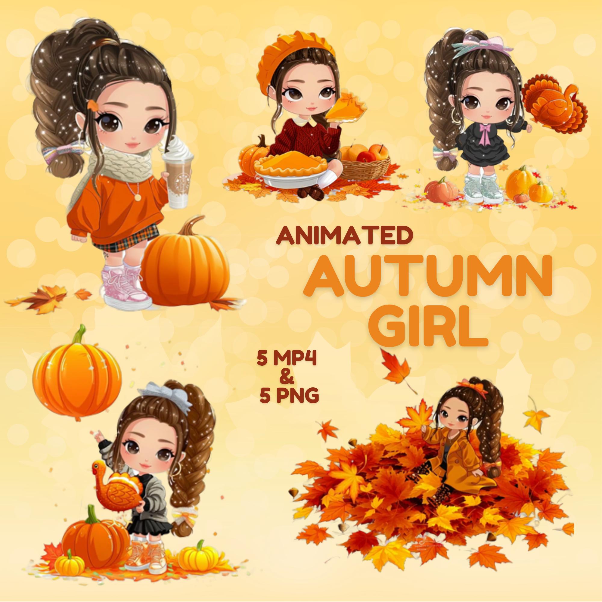Fall Chibi Girl Clipart Bundle: Brunette Thanksgiving Pngs - Etsy