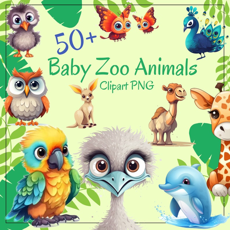 Cute Zoo Animals Clipart PNG Collection: Colorful Nursery Decorations ...