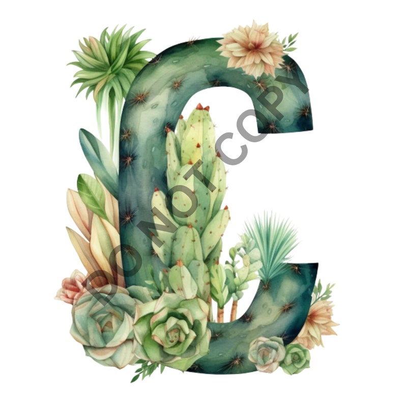 Alphabet Desert Style Watercolor PNG 65 Cactus Letters Craft Cactus ABC ...
