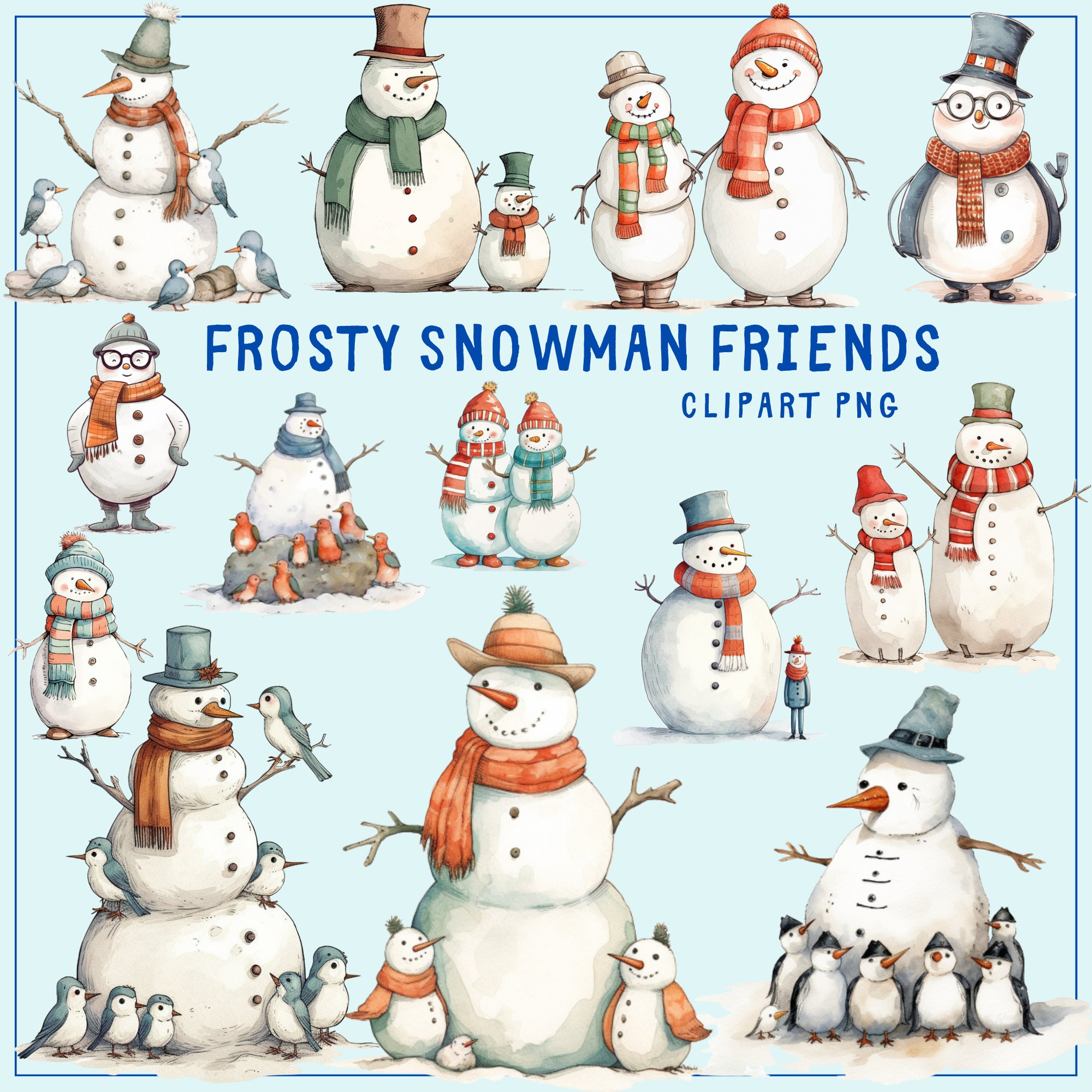 25 Frosty Snowman Friends Clipart Fun Snowman PNG Happy - Etsy
