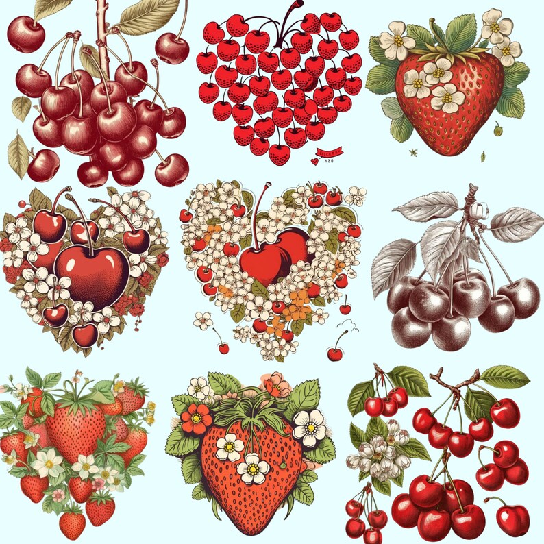 Retro Cherry Clipart Retro Strawberries Images 70s Red Stickers Retro ...