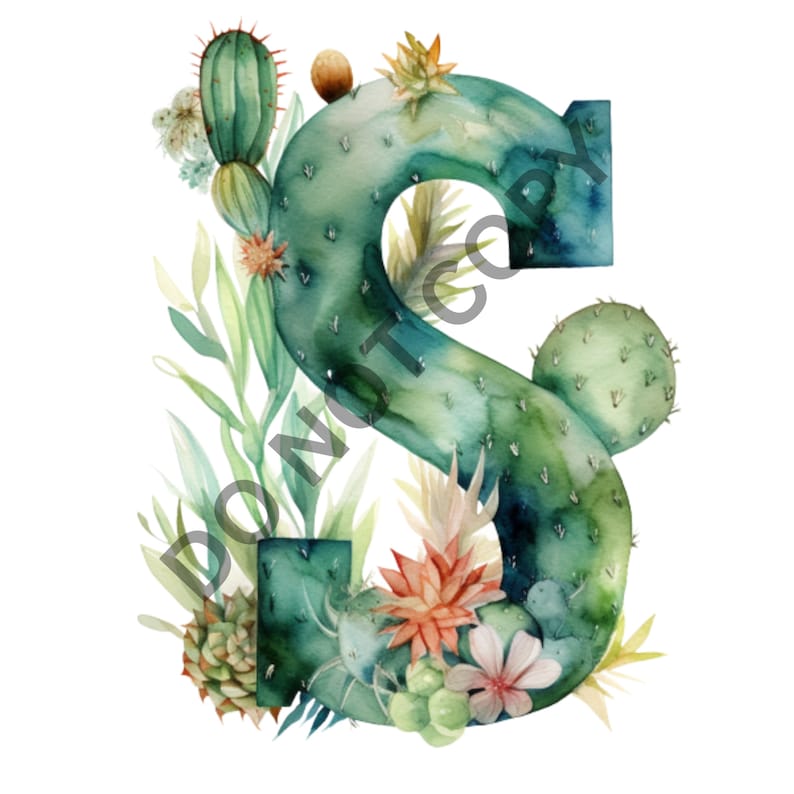 Alphabet Desert Style Watercolor PNG 65 Cactus Letters Craft Cactus ABC ...