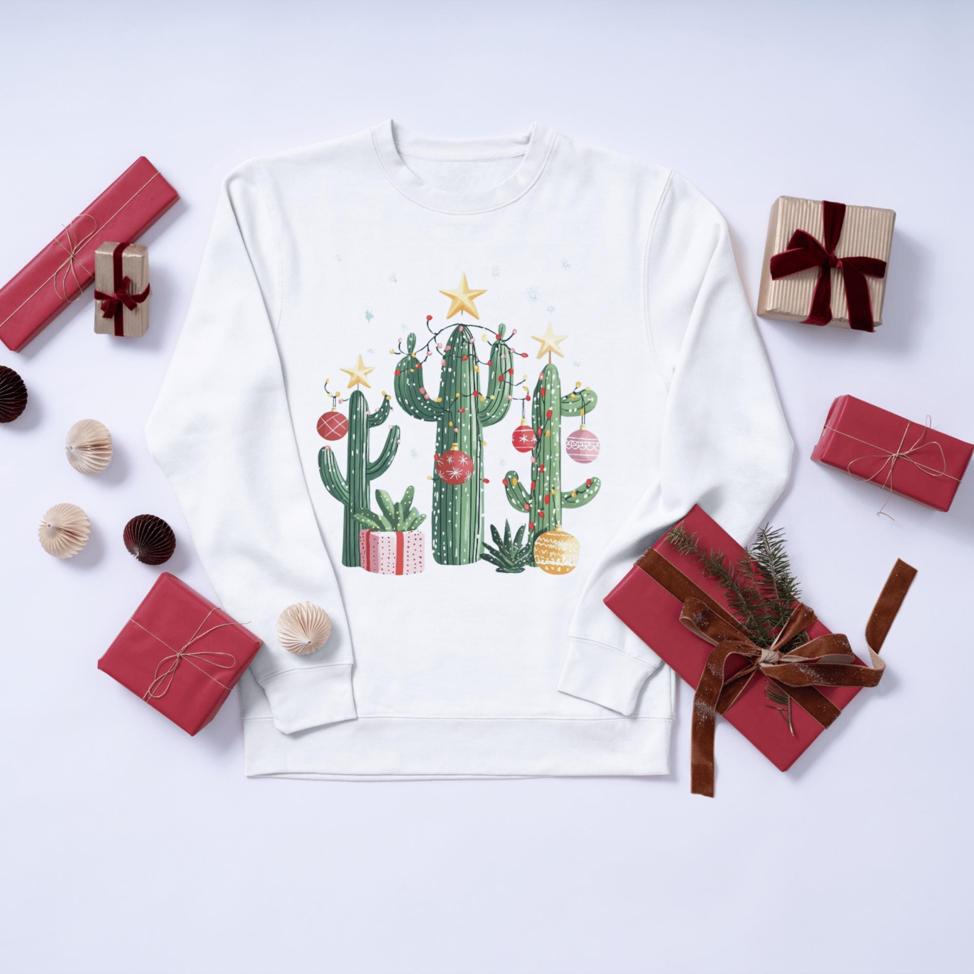 Christmas Cactus Tree Clipart, Cute Holiday Desert Illustration ...