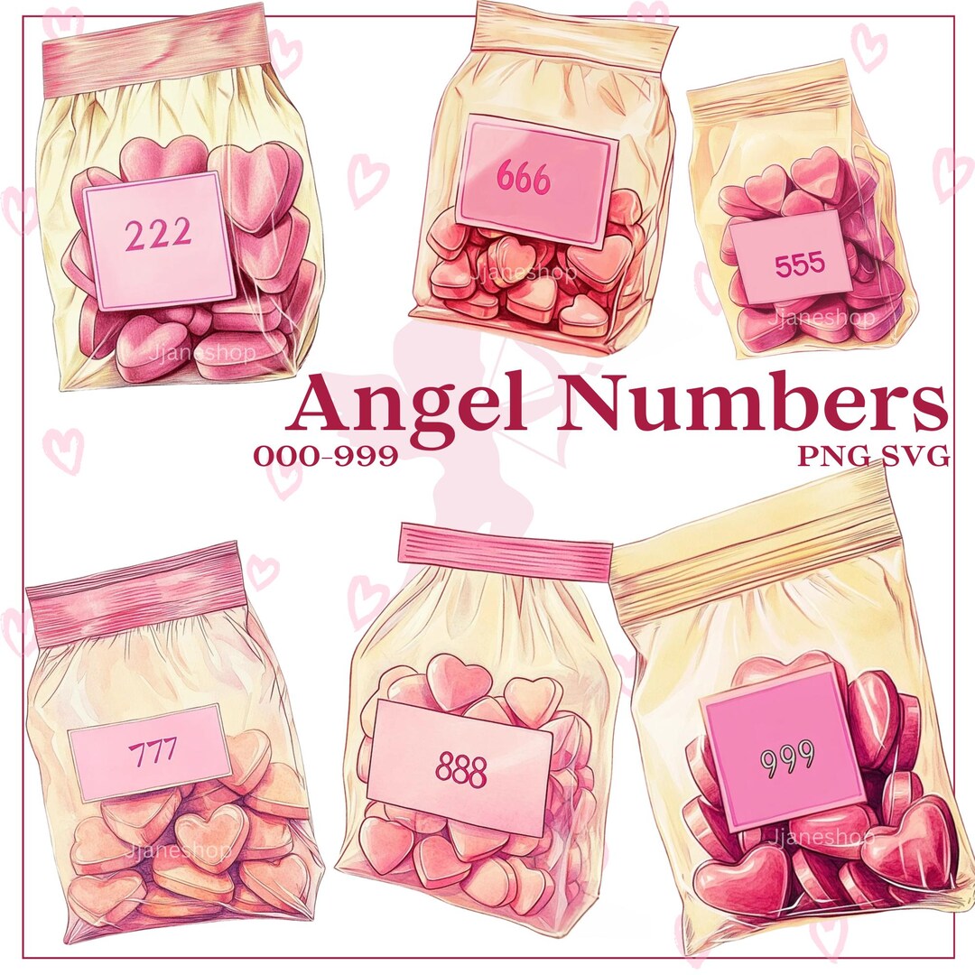 Pink Angel Numbers SVG, Angel Number Candy PNG, Lucky Number Clipart ...