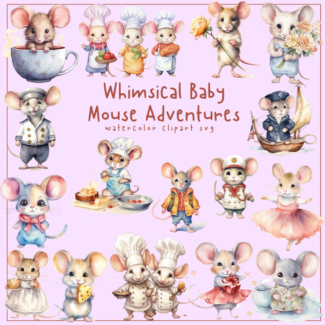 Baby Mouse SVG Watercolor Cute Mouse Image Storybook Character Mouse ...