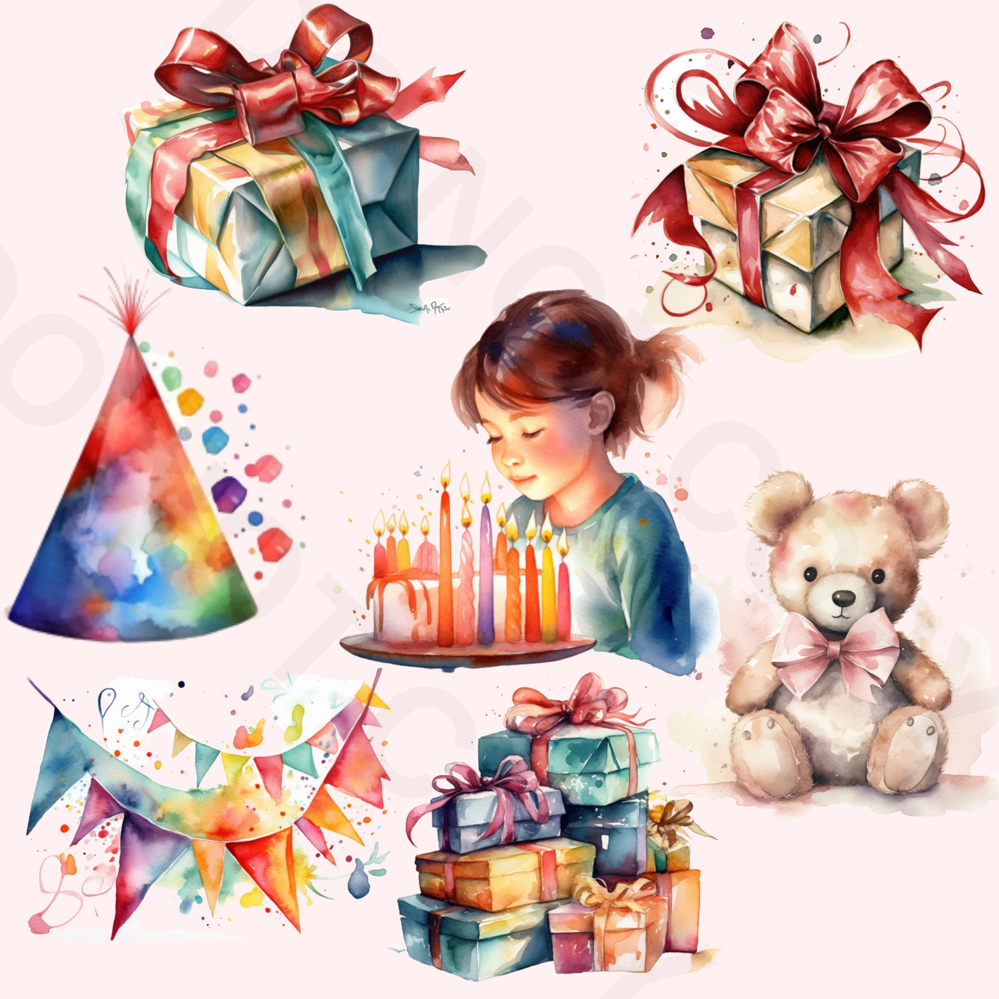 25 Watercolor Birthday Party Clipart Bundle, Children's Party PNG ...