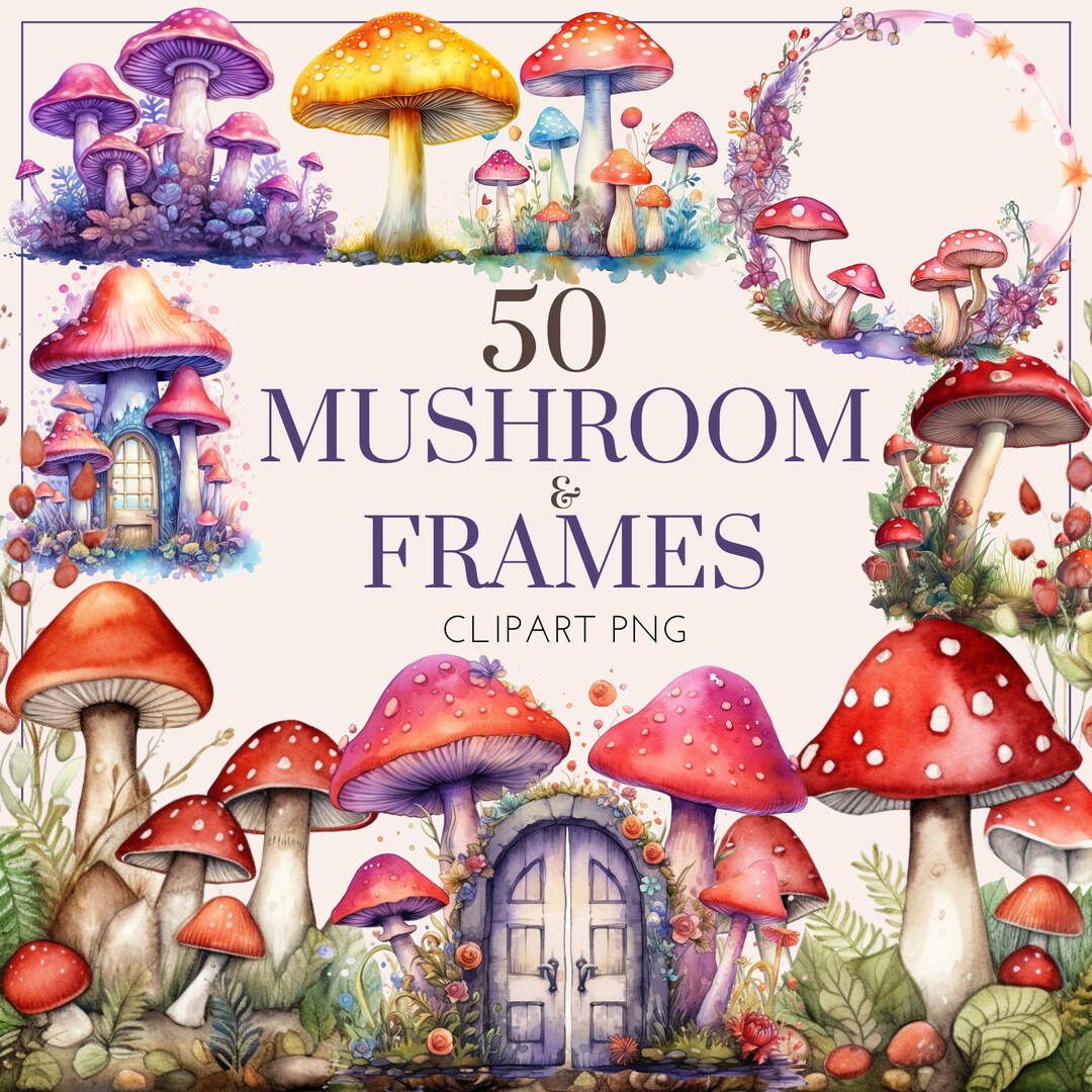 Magical Mushroom Clipart Colorful Mushroom Frame Watercolor Mushroom ...