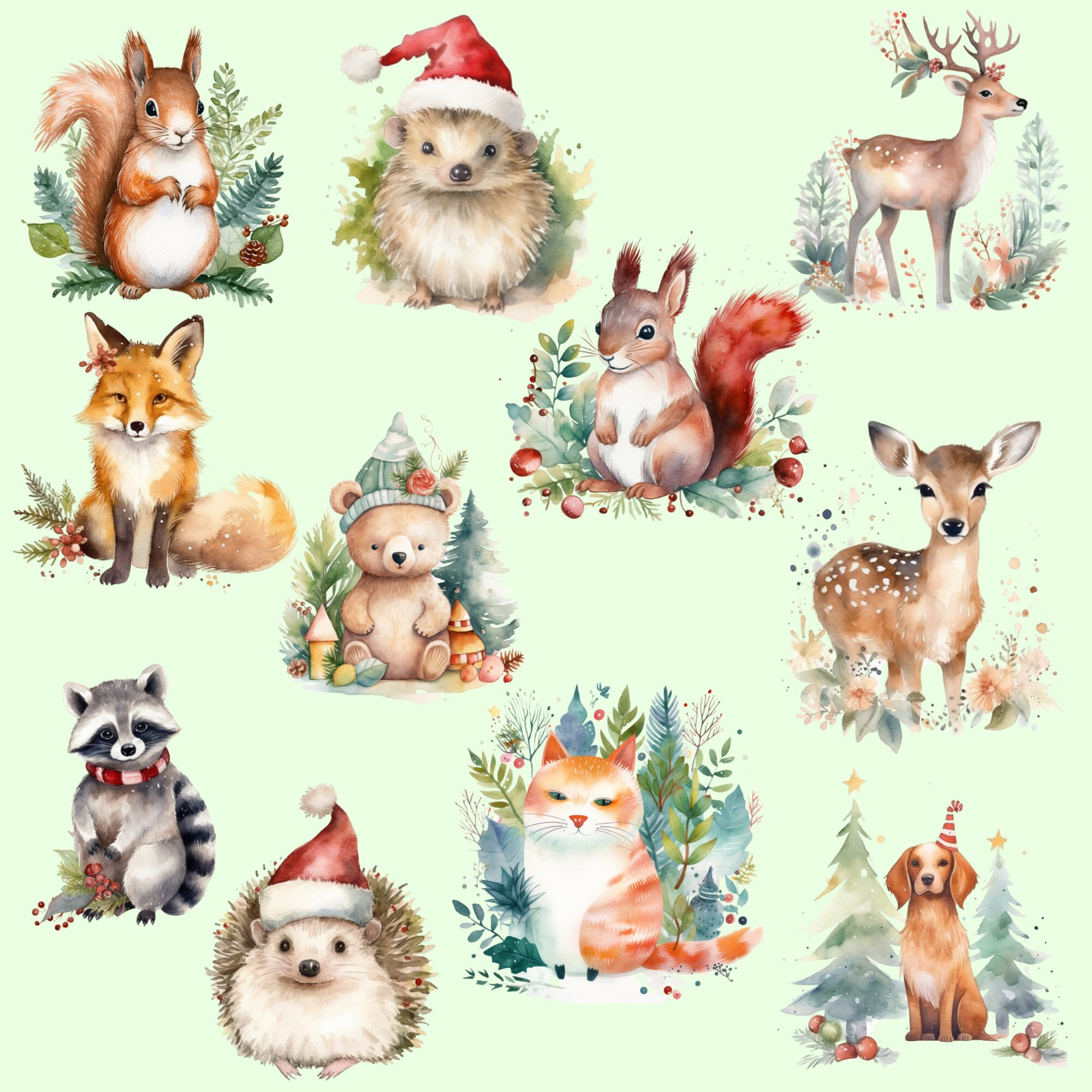 Winter Woodland Animals, 50 Cute Baby Animals in Winter Hats, Winter ...