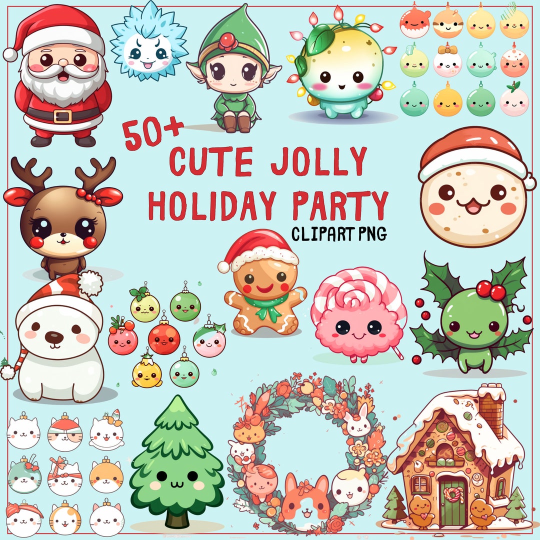 Cute Holiday Characters 50 Kawaii Christmas Clipart Cute - Etsy