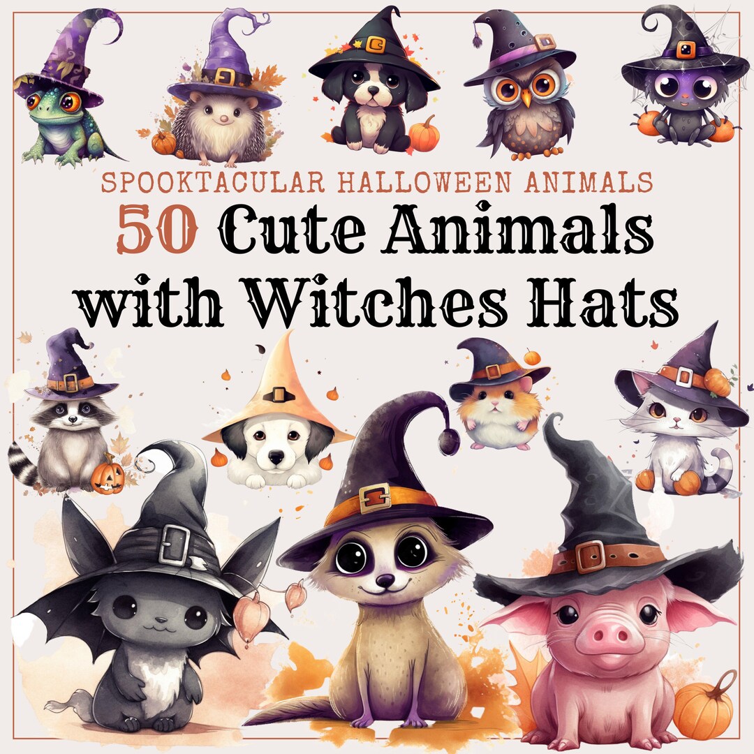 Halloween Animal Clipart Collection, Cute Animals With Witches Hats ...