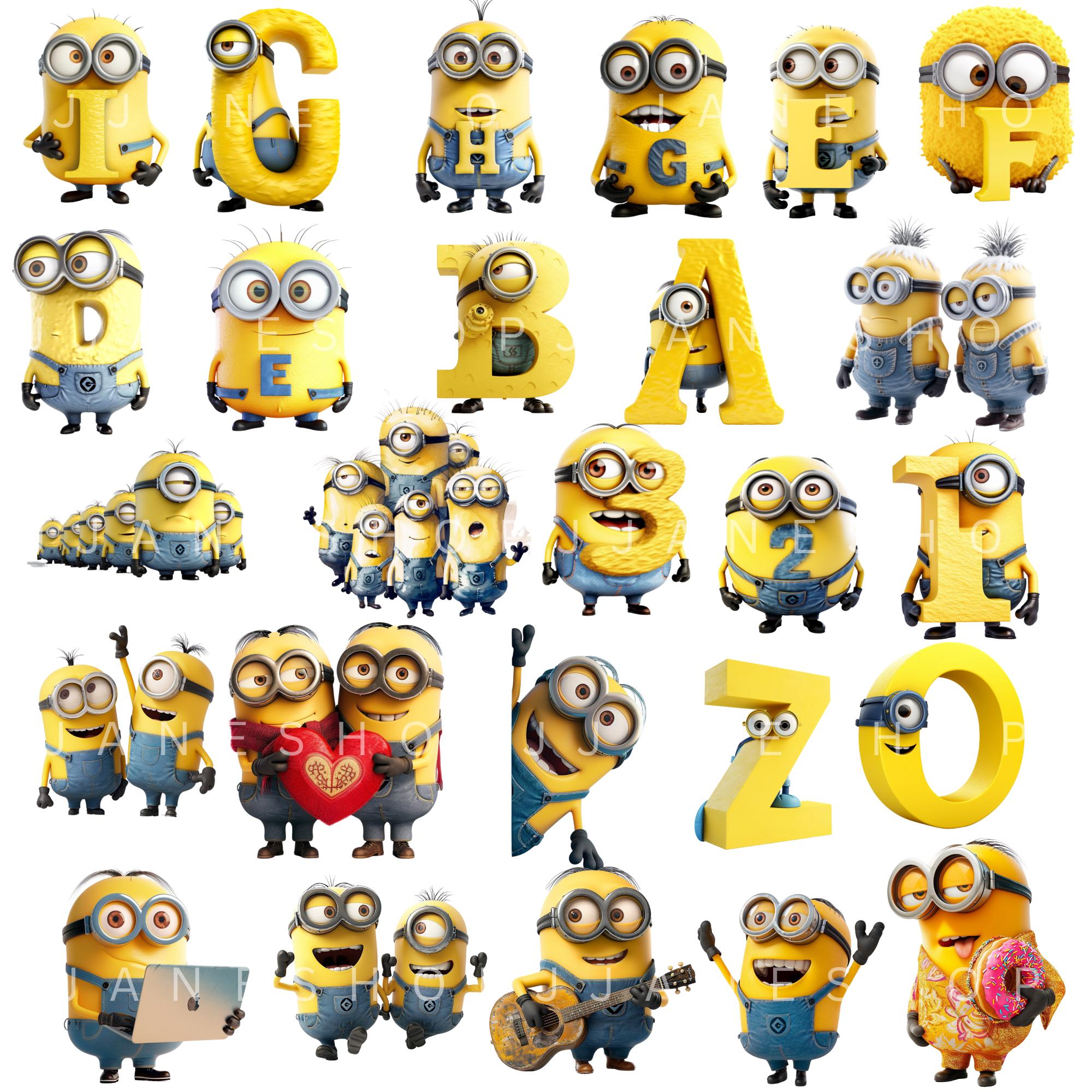 Minions Alphabet Clipart Bundle: A-Z Watercolor PNG (instant Download ...