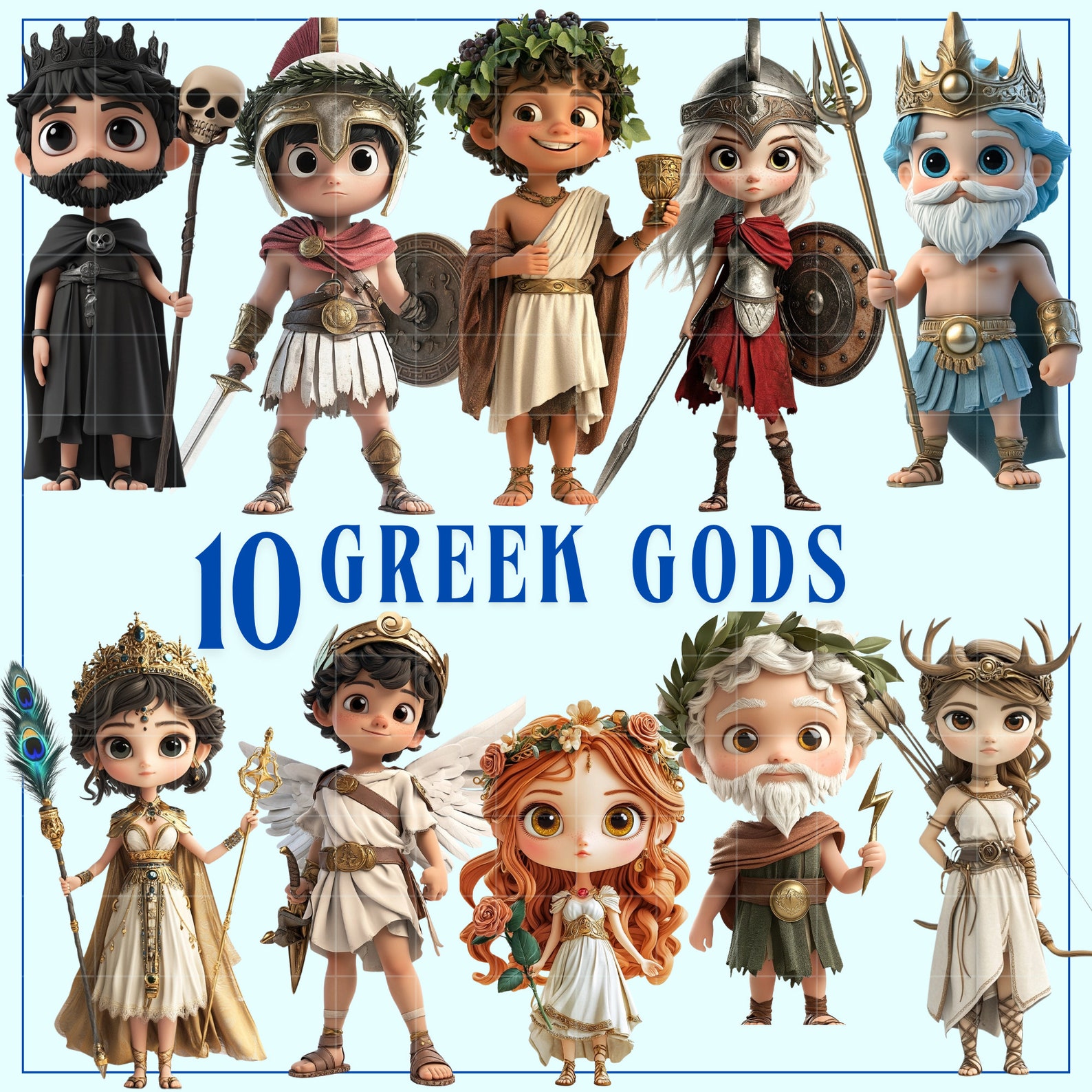 Cute Greek Gods Clipart 3D Clipart Greece Vector God Theme PNG Zeus ...