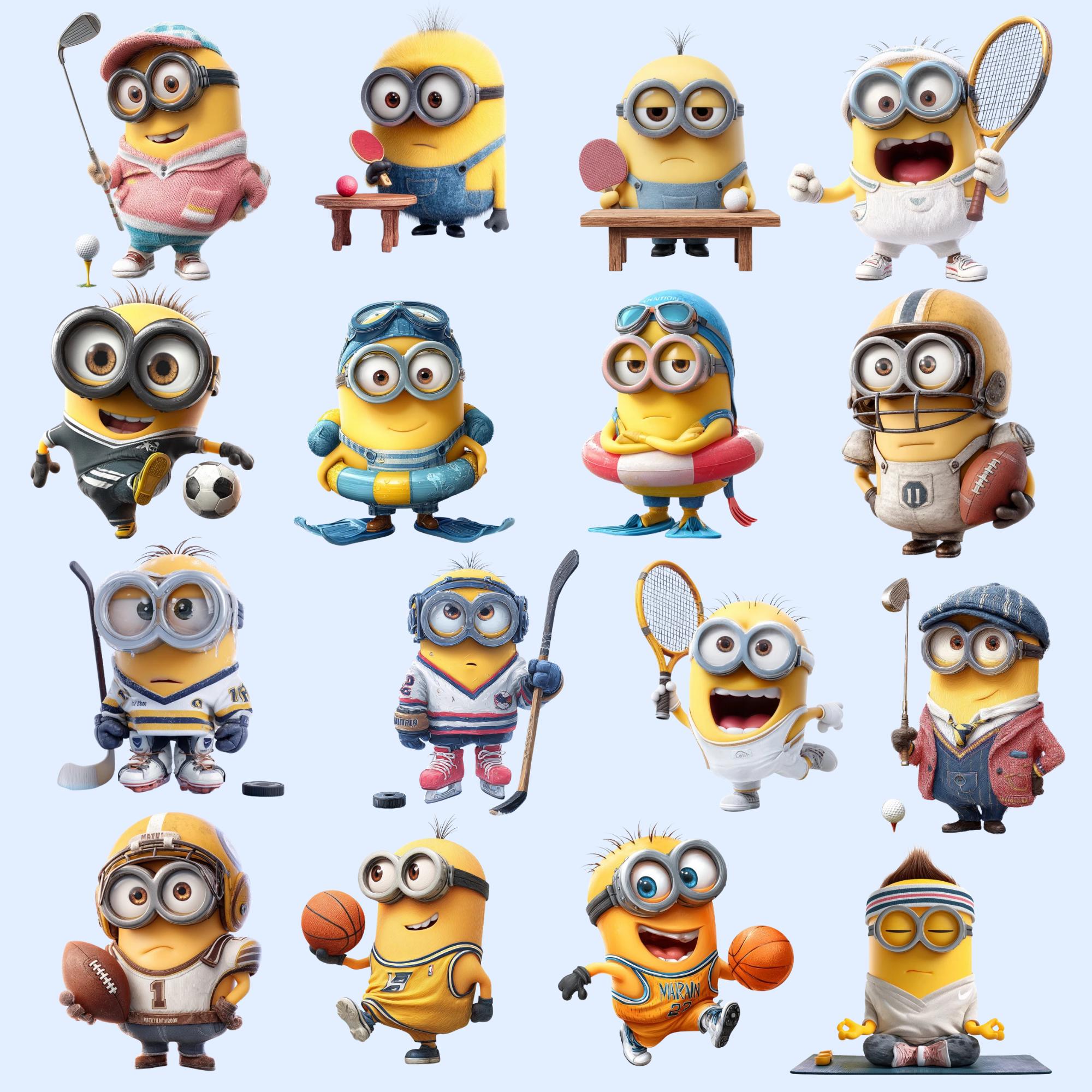 Sports Minions Clipart Bundle: Funny Cartoon Character Pngs - Etsy