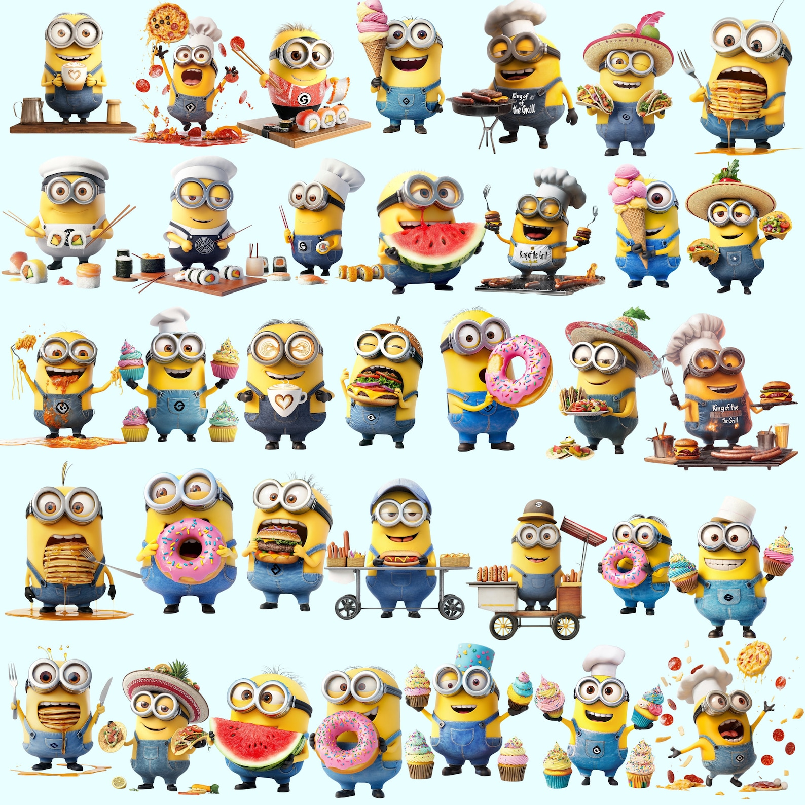 MINIONS Foodie Clipart Cute Minion Eating Images Transparent Background ...