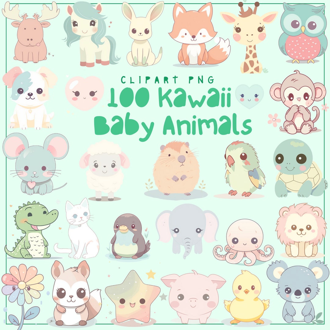 Kawaii Baby Animal Clipart Bundle Cute Pastel Animals PNG Forest ...