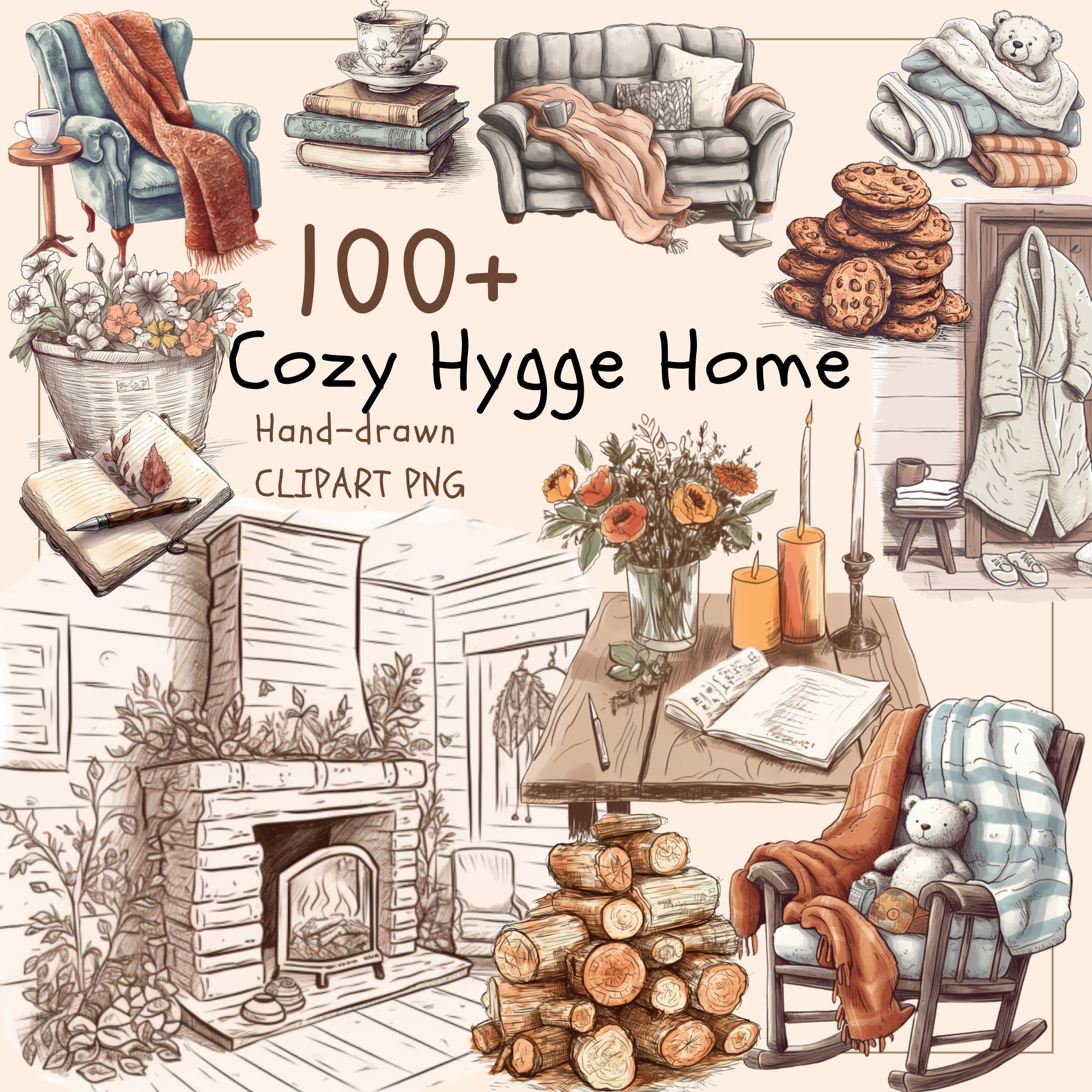 Cozy Hygge Home Clipart Collection Comfort and Charm PNG - Etsy
