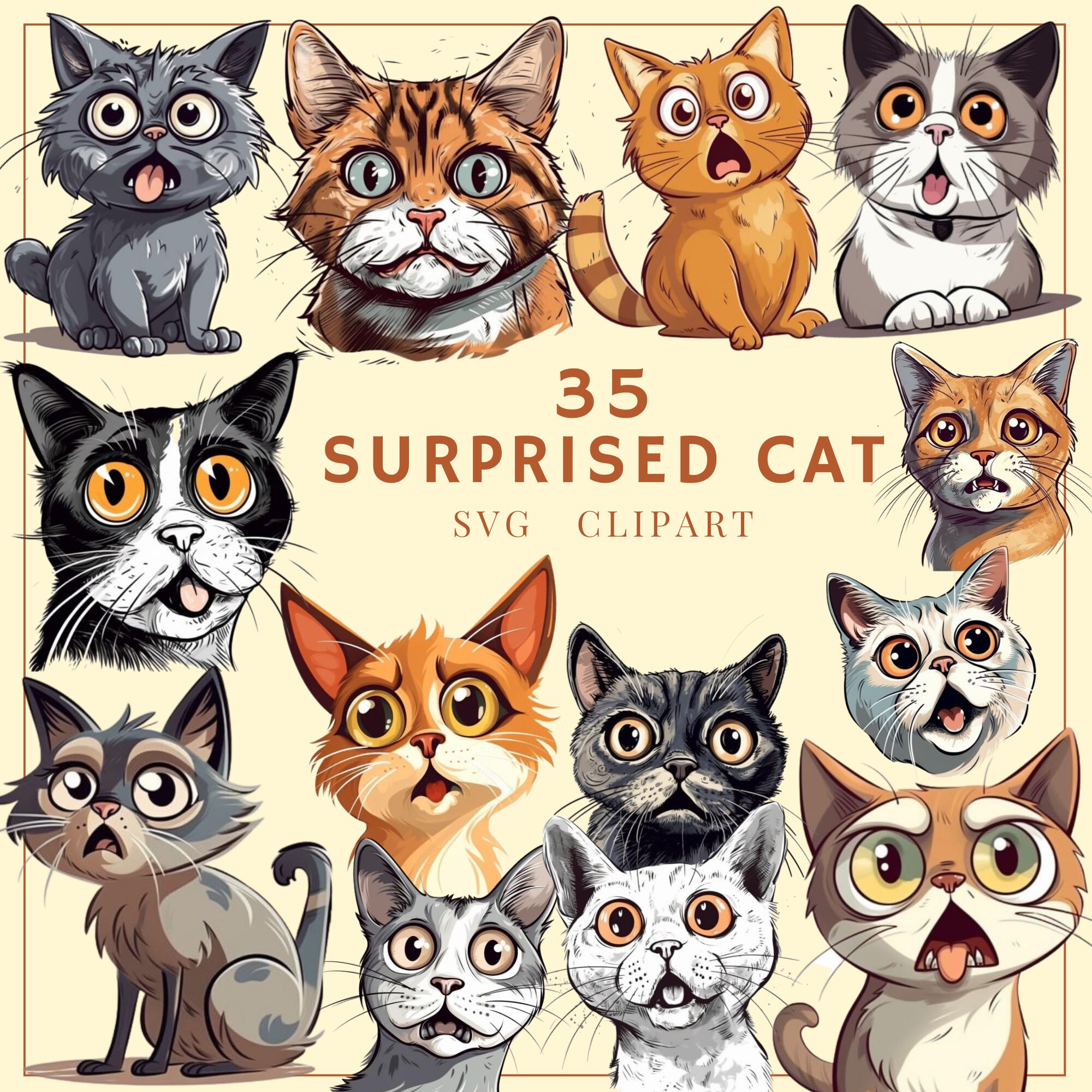 Surprised Cat Face SVG Bundle Surprised Cat Face Clipart Face ...