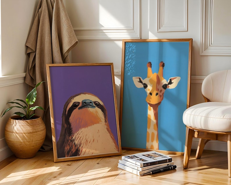 Colorful Animal Wall Decor Set of 6, Animal Digital Download Print ...