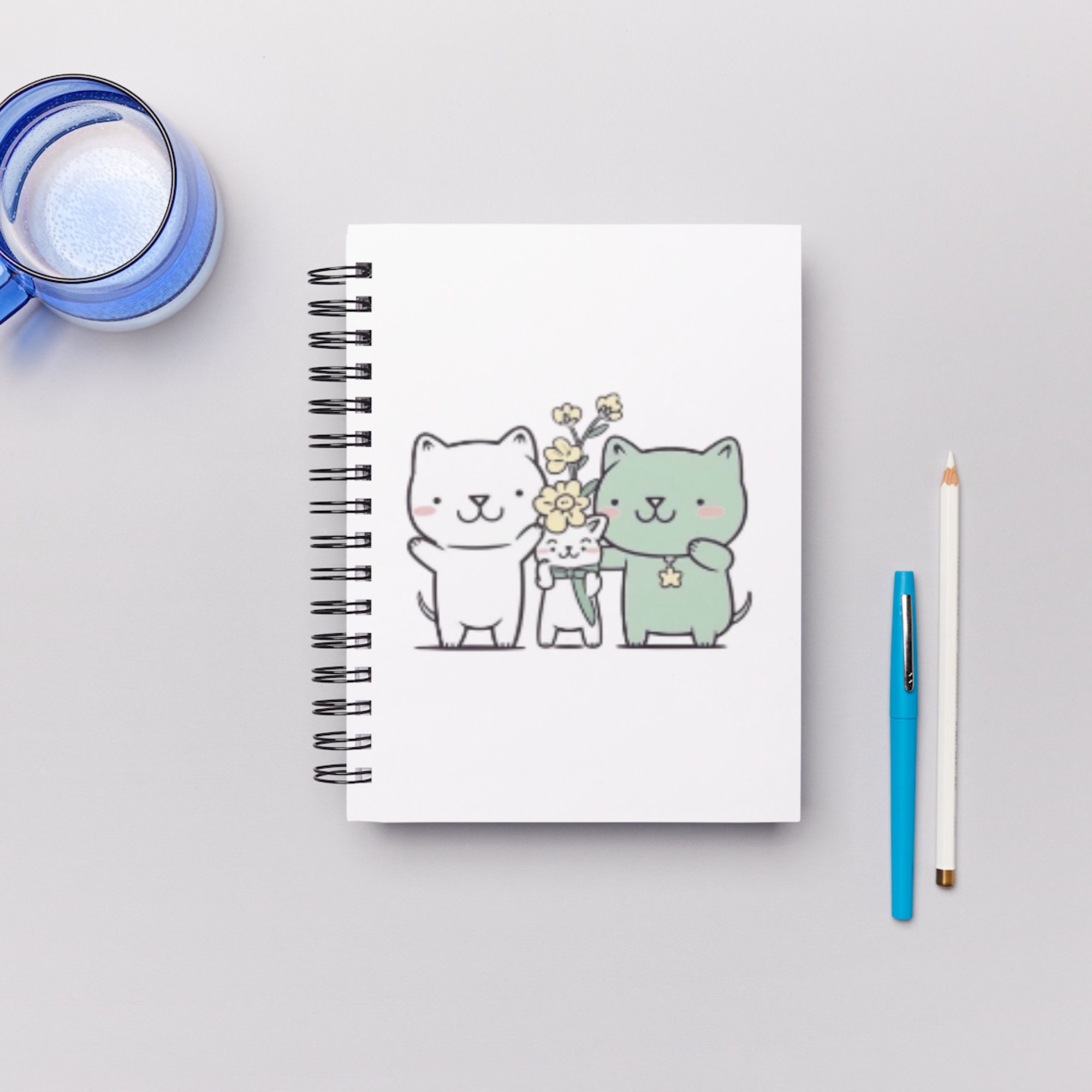 Doodle Cats and Bears Clipart Set: Pink & Green Animal Images - Etsy