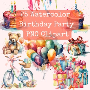 25 Watercolor Birthday Party Clipart Bundle Children's - Etsy