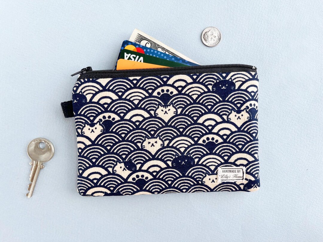 Coin Purse, Cats Wave Kimono, Zippered Medium Size Handmade Pouch, Keys ...