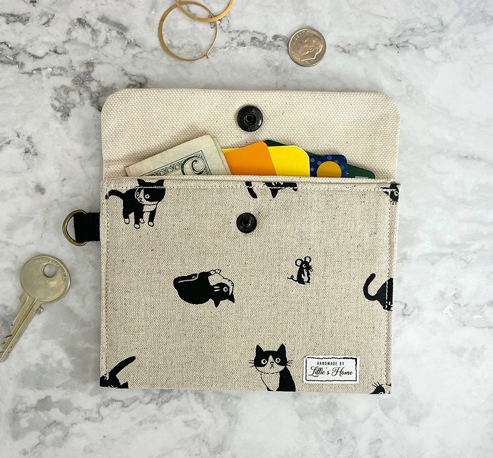 Cats Coin Purse, Tarot Card, Small Fabric Pouch Snap Wallet, Hand Made ...
