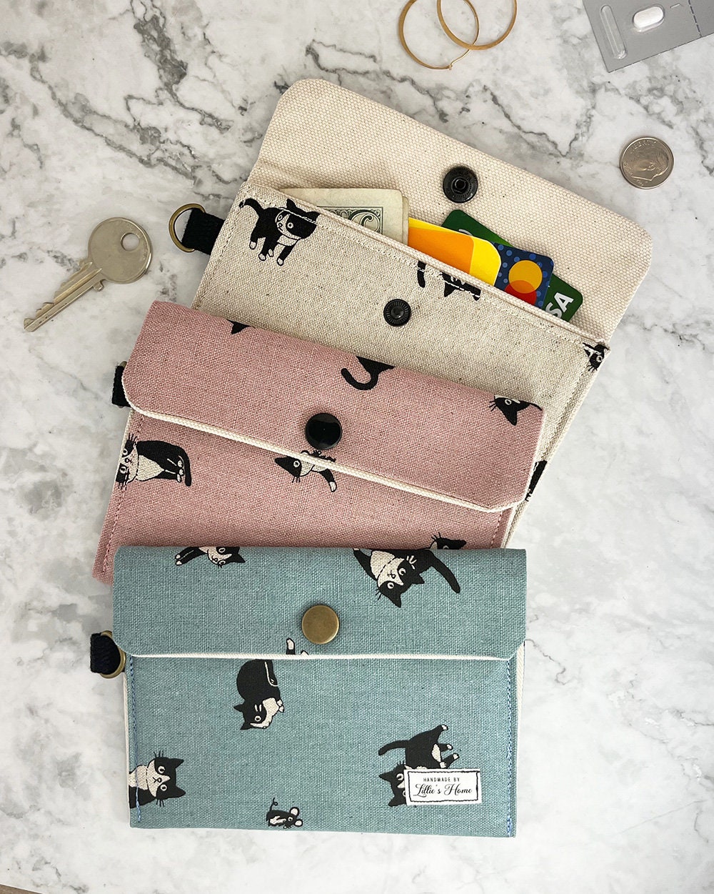 Cats Coin Purse, Tarot Card, Small Fabric Pouch Snap Wallet, Hand Made ...