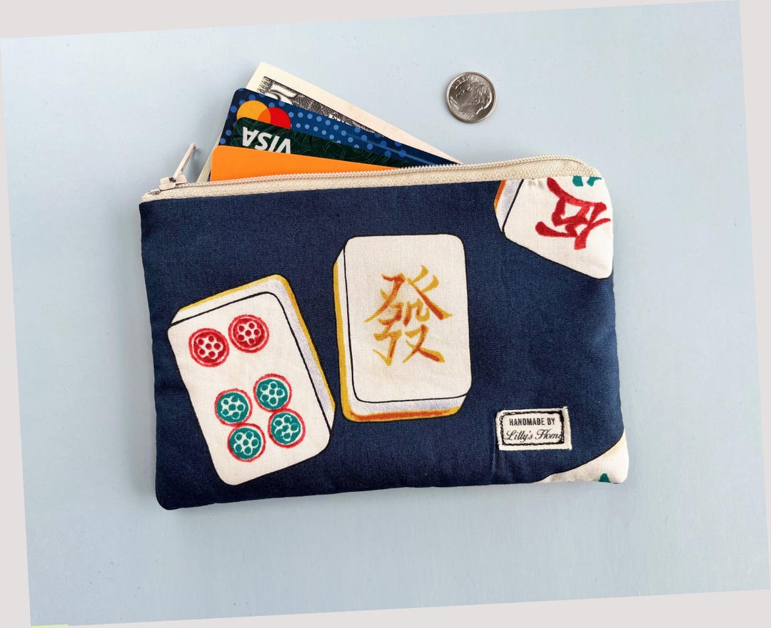 Coin Purse, Mahjong Set, Medium Size Zipper Wallet, Hand Made Fabric ...