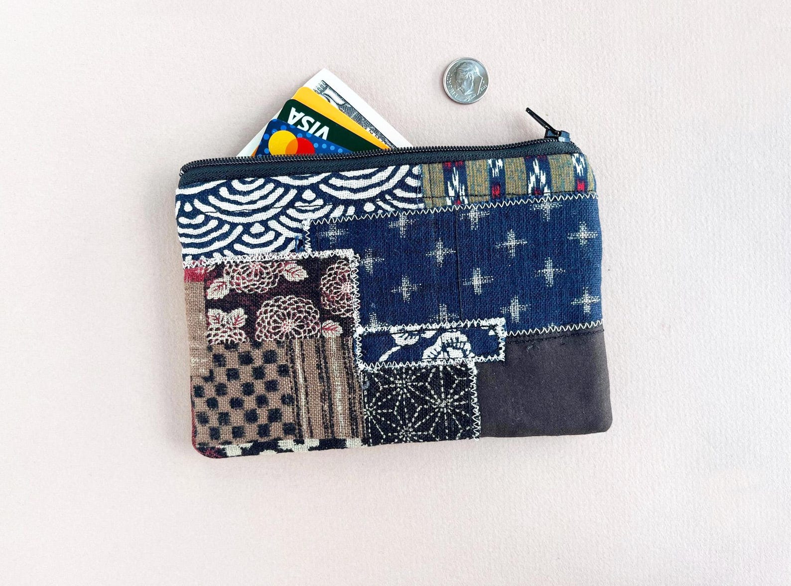 Unique, Handmade Boro Patchwork Coin Purse, Fabric Pouch, Zipper Wallet, ID Cards Keys, Japanese ...