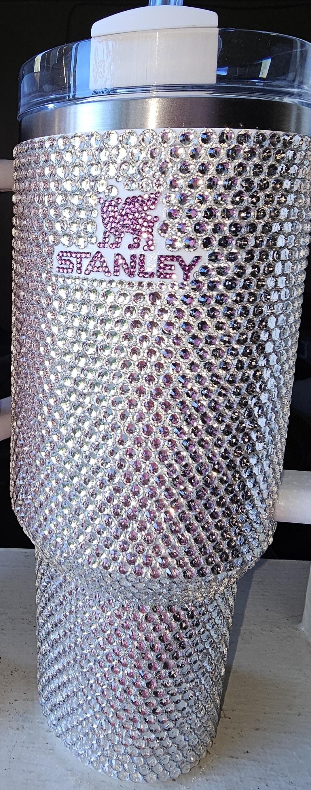 Custom Bling White 40oz Stanley W Beautiful Crystal Rhinestones & Pink ...