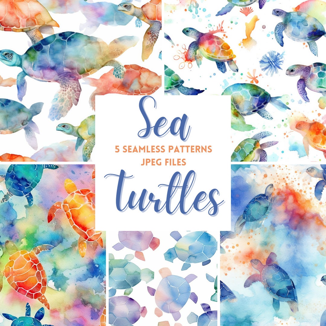 Sea Turtles Pattern Watercolor Seamless Pattern Digital Paper Birthday ...