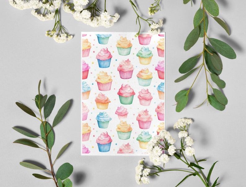 Cupcakes Pattern Watercolor Seamless Pattern Digital Paper Birthday ...