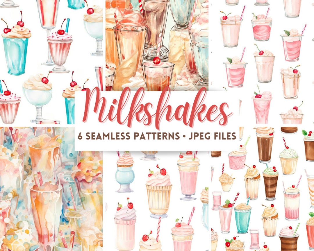 Milkshakes Pattern Watercolor Seamless Pattern Digital Paper Birthday ...