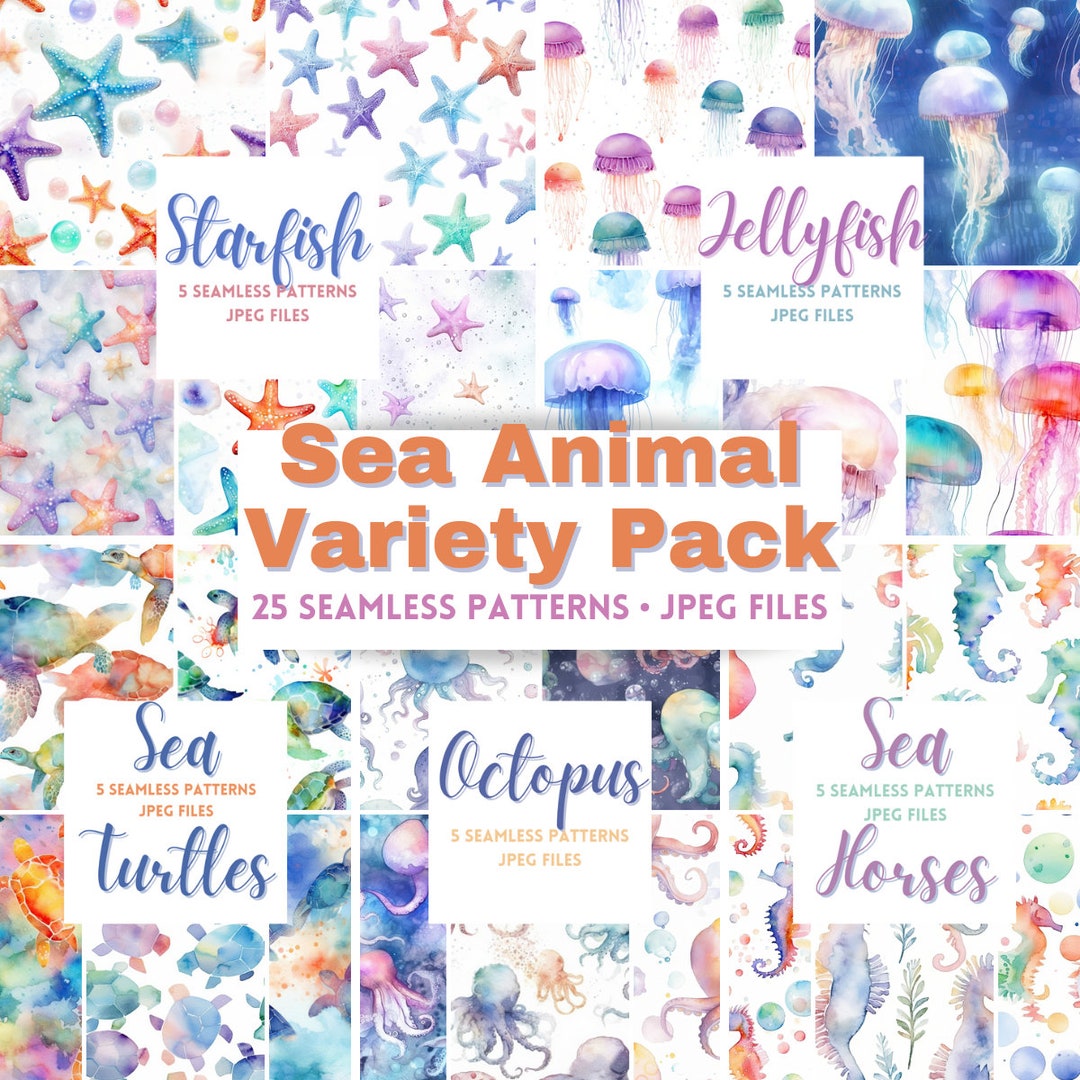 Sea Animal Pattern Watercolor Seamless Pattern Digital Paper Birthday ...