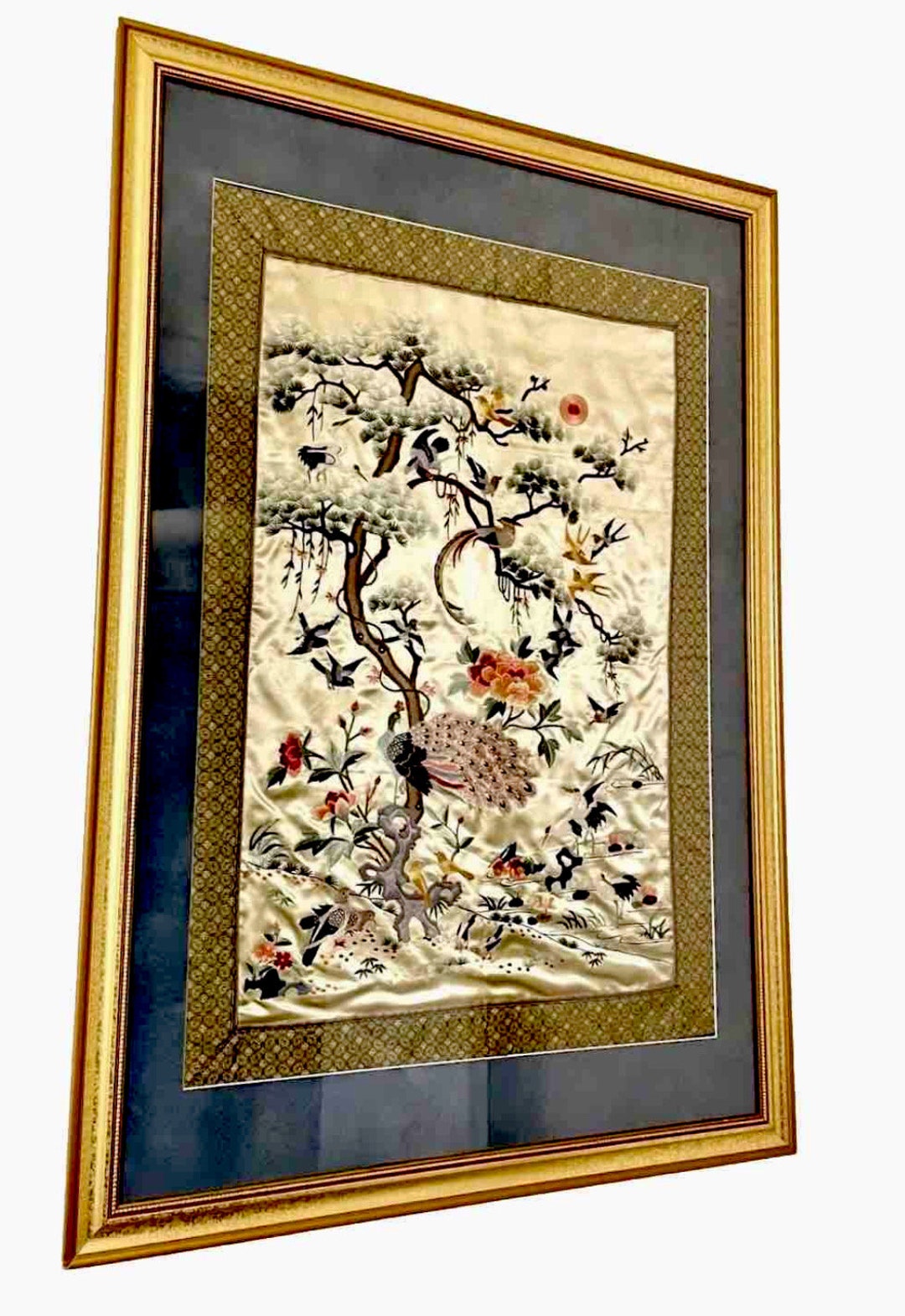 Large Framed Vintage Chinese Embroidered Silk Panel | Stunning! 39” X ...