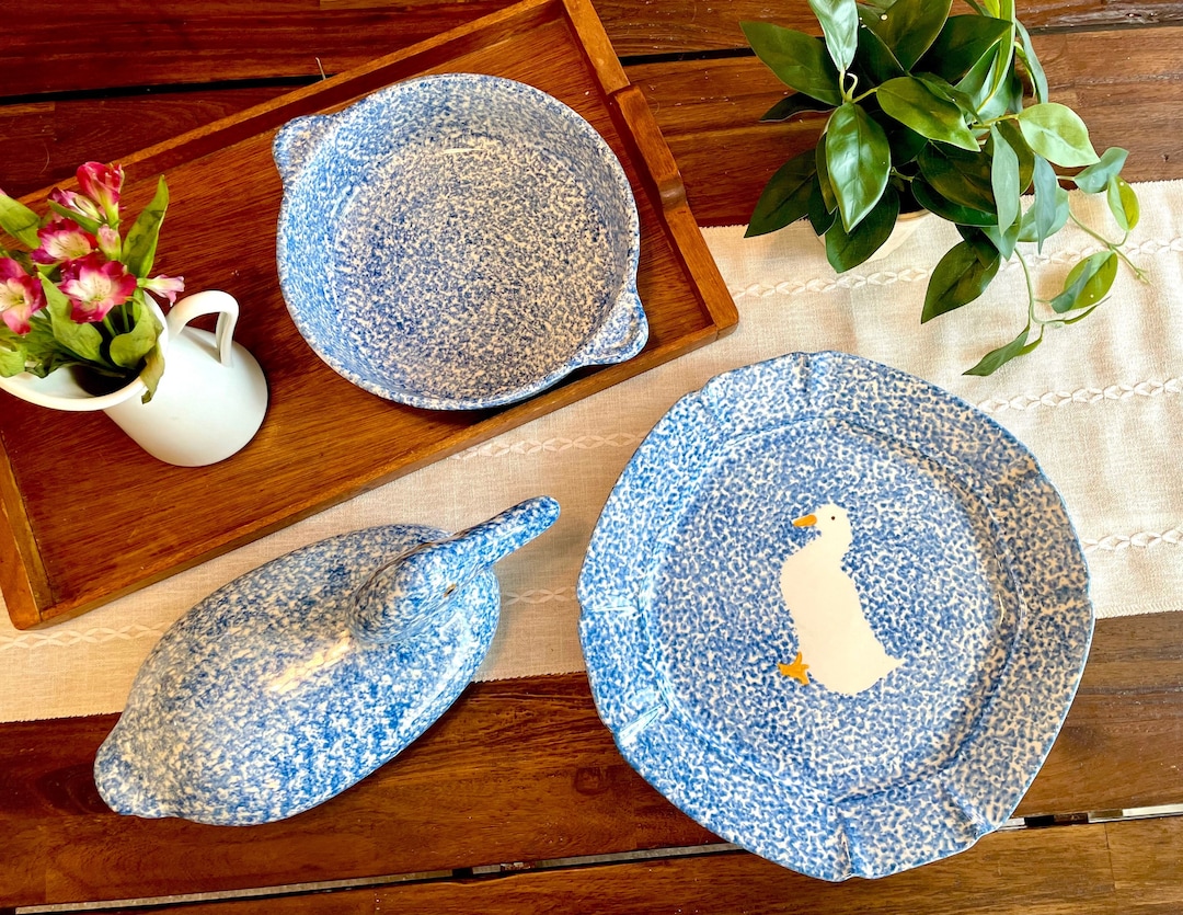 Vintage Blue Splatter Pottery | Country Ducks | Your Choice! Kitchen ...
